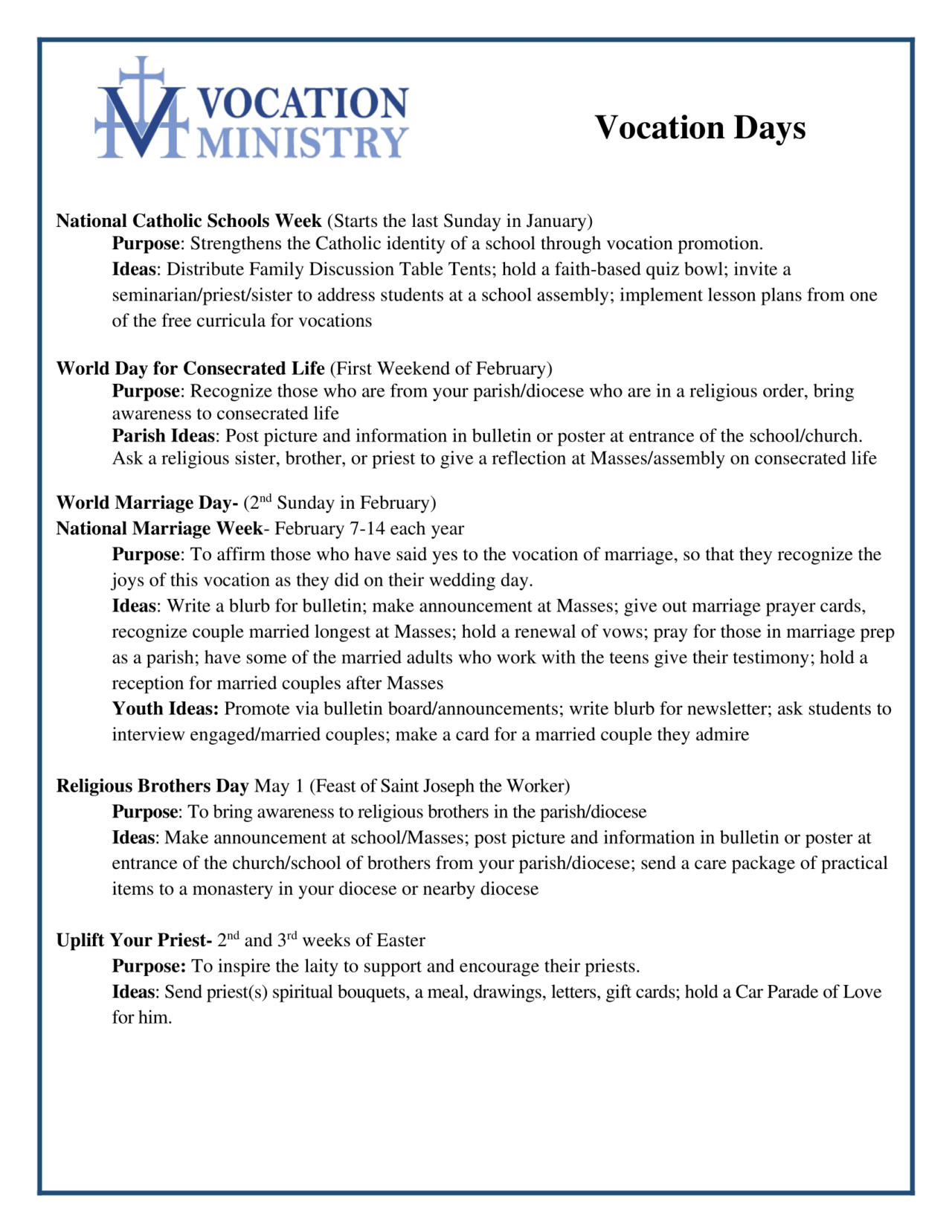 National Vocation Awareness Week - Vocation Ministry