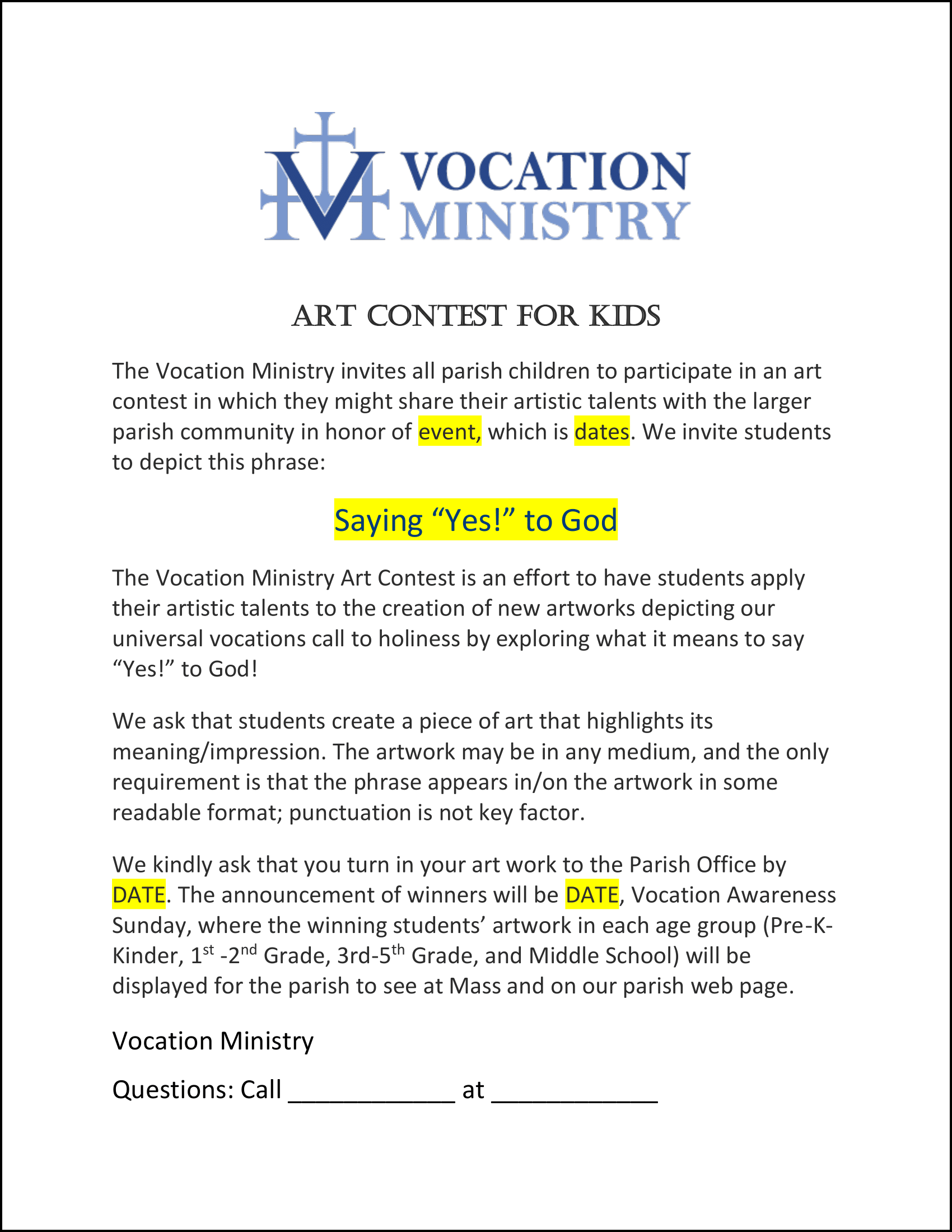 Art and Essay Contest - Vocation Ministry