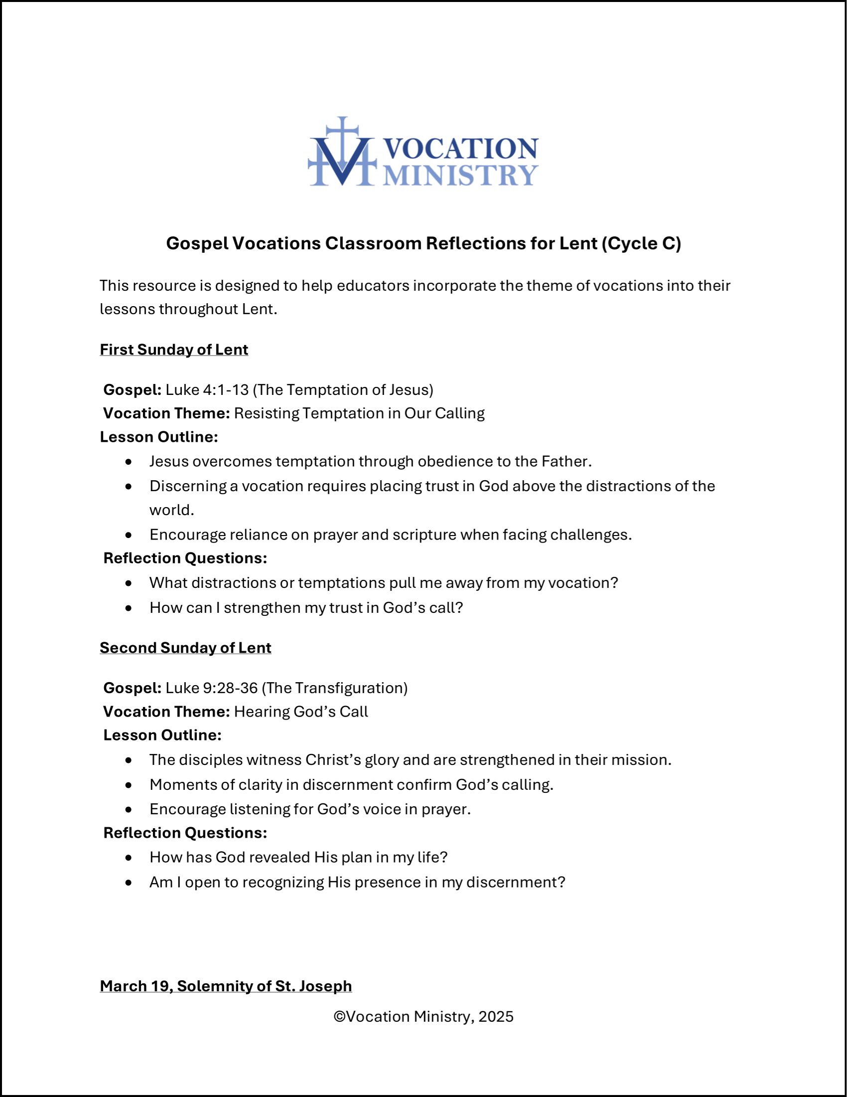 Lenten Vocation Ideas & Resources - Vocation Ministry